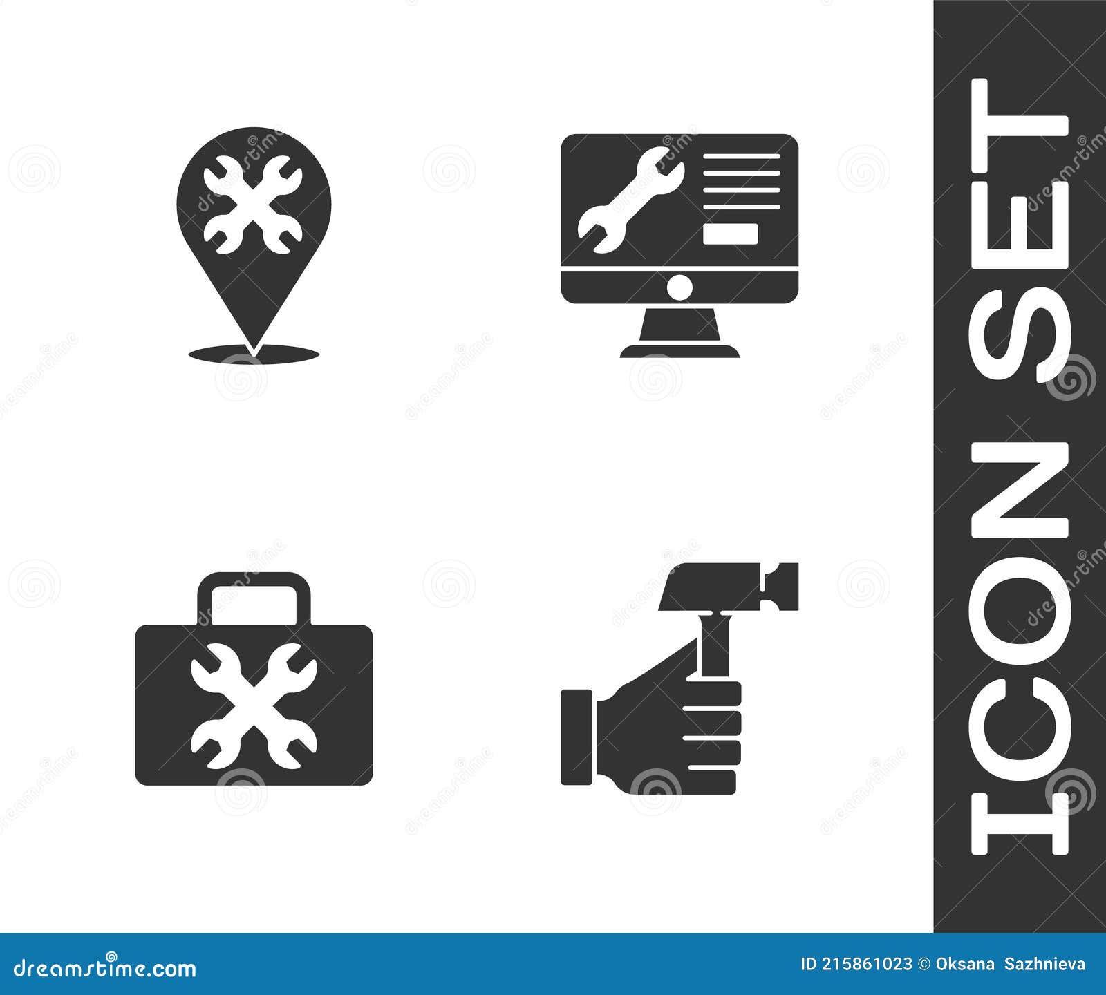 Set Hammer, Location with Wrench, Toolbox and Computer Monitor Service ...