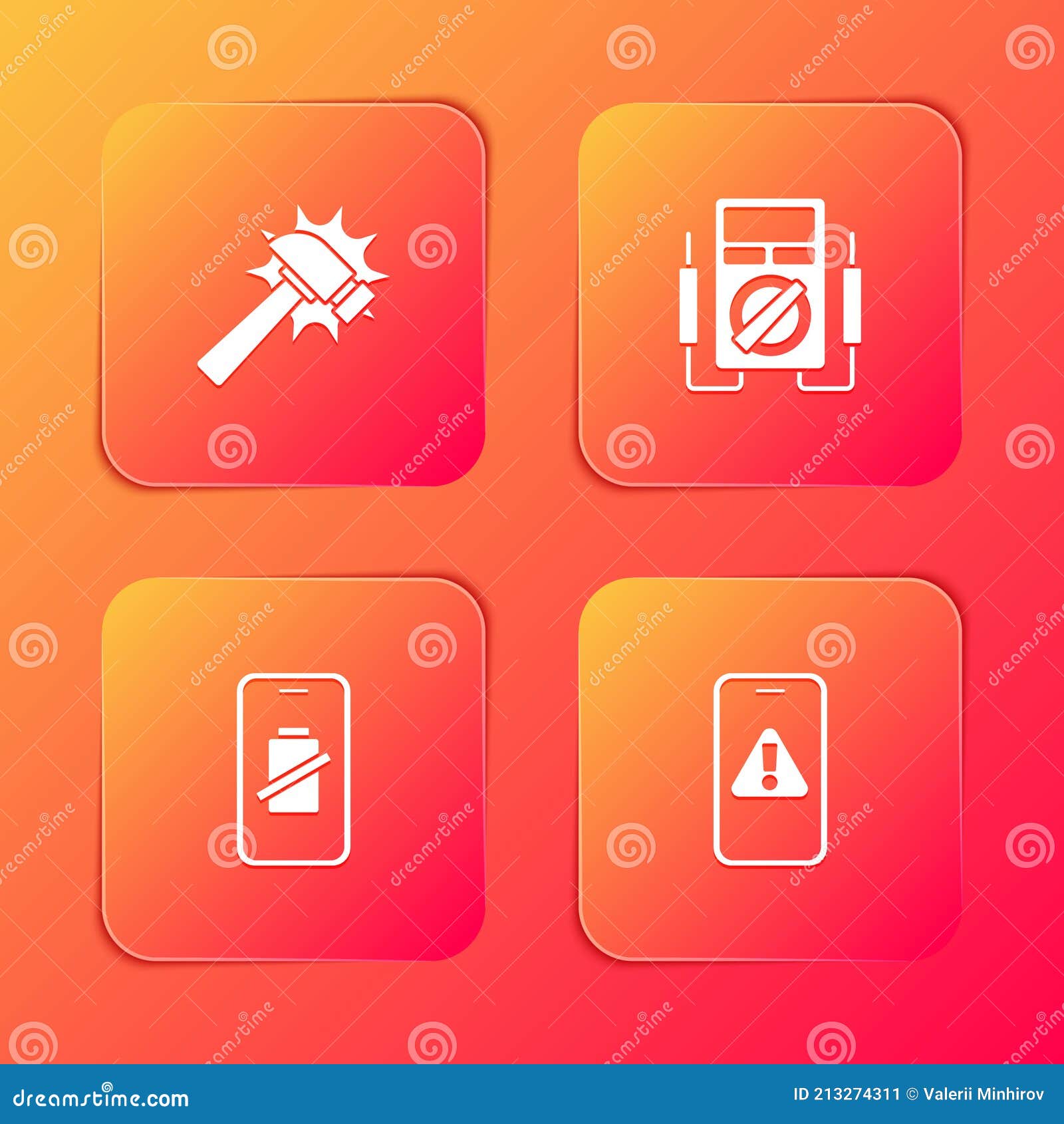 Set Hammer, Multimeter, Smartphone Battery Charge and Mobile with ...