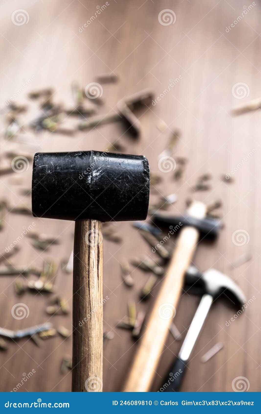 A Set of Hammers with Some Nails and Screws Stock Photo - Image of ...