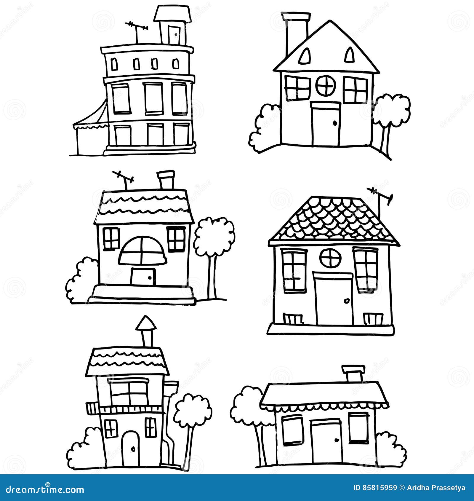 Set of hand draw building stock vector. Illustration of doodle - 85815959