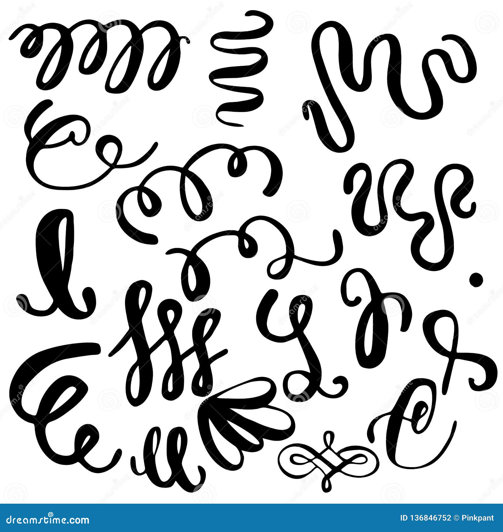 Set of Hand Draw Elements, Lines and Ornaments of Calligraphy Brush ...