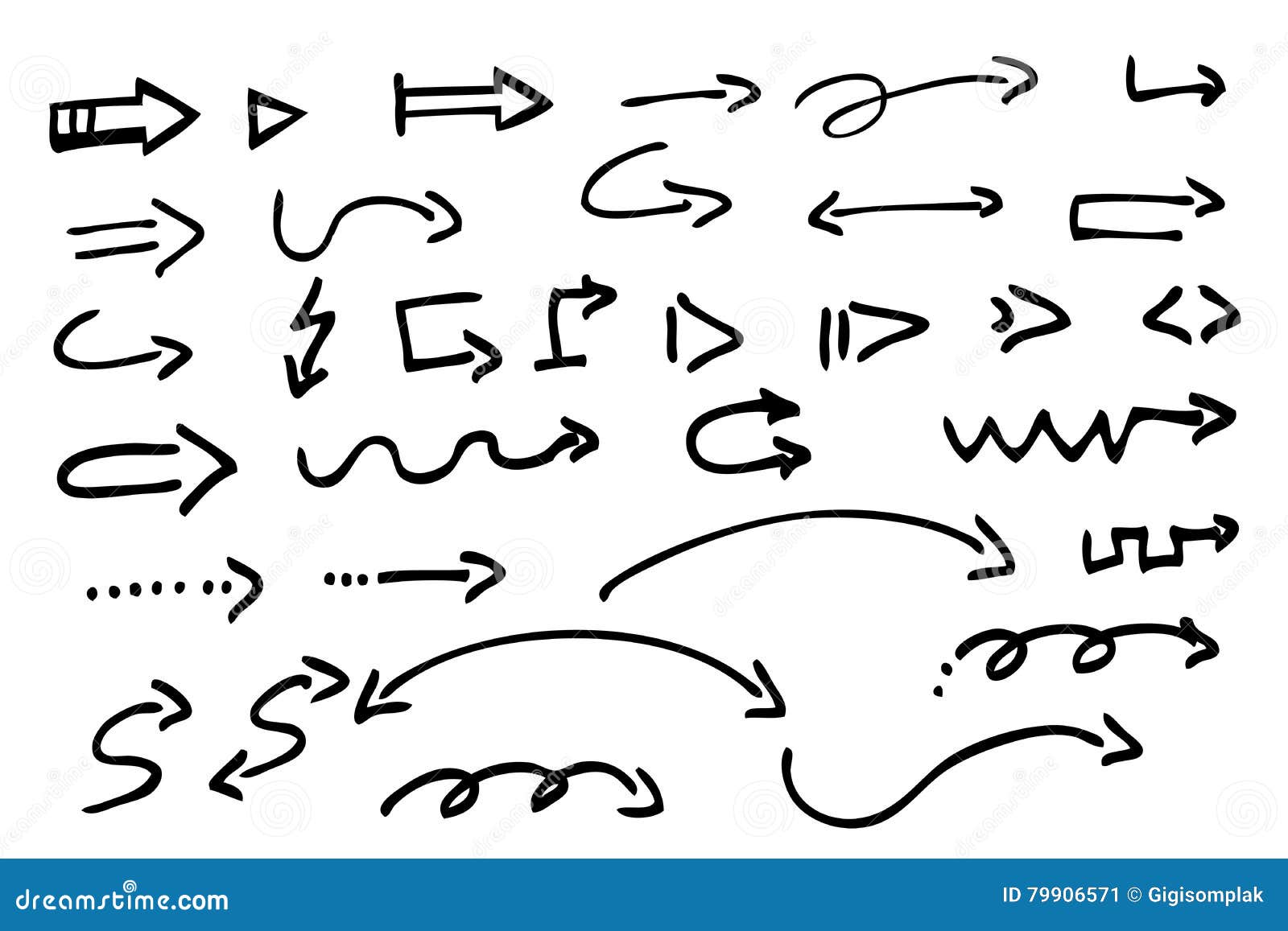 Set of Hand Draw Sketch of Various Arrows Stock Vector - Illustration ...