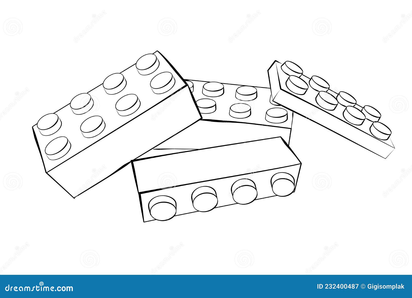 Set of 4 Hand Draw Sketch Vector, Random Position Stack Brick Toys ...