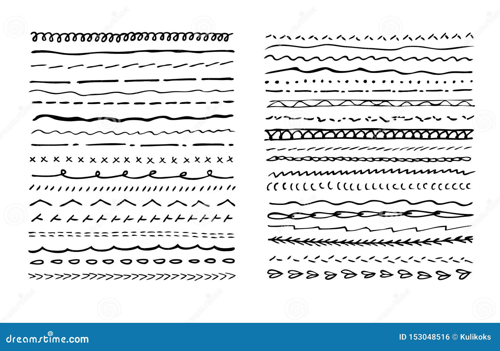 Set of Hand Draw Underline Strokes or Machine Stitching in Black White ...