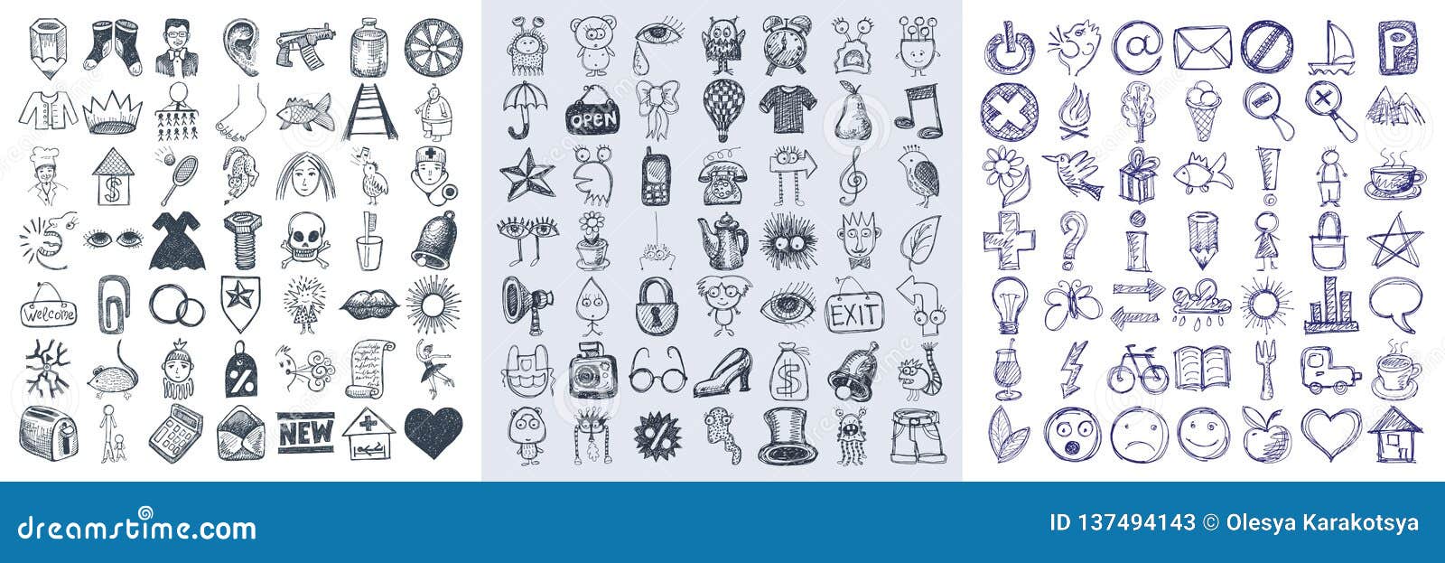 Set of 147 Hand Draw Web Doodle Icon Stock Vector - Illustration of ...