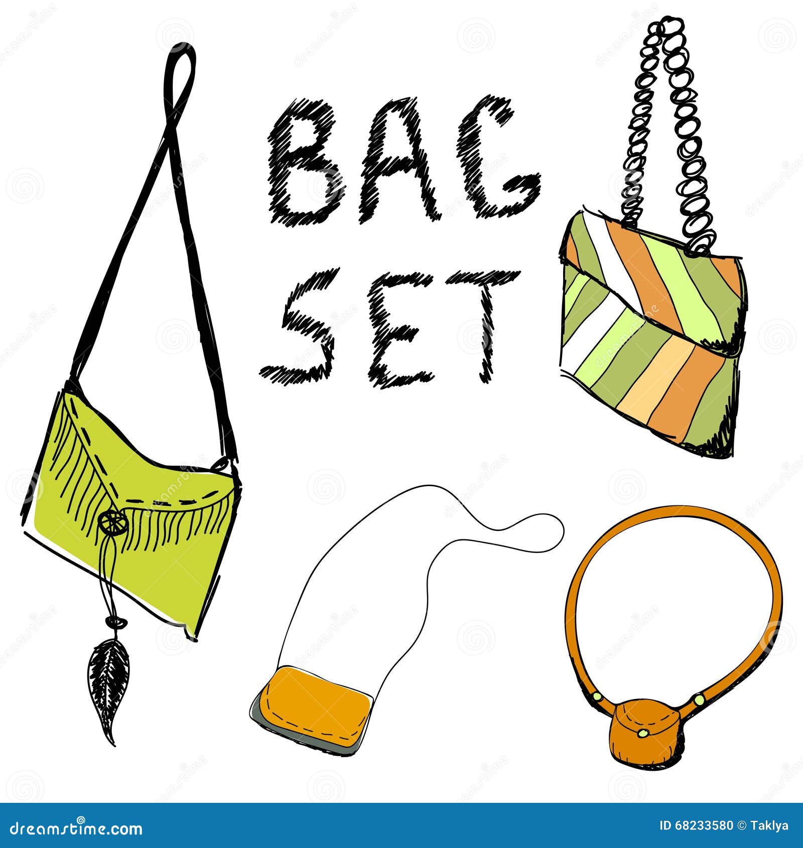 Set of Hand Draw Woman S Bags Stock Vector - Illustration of color ...