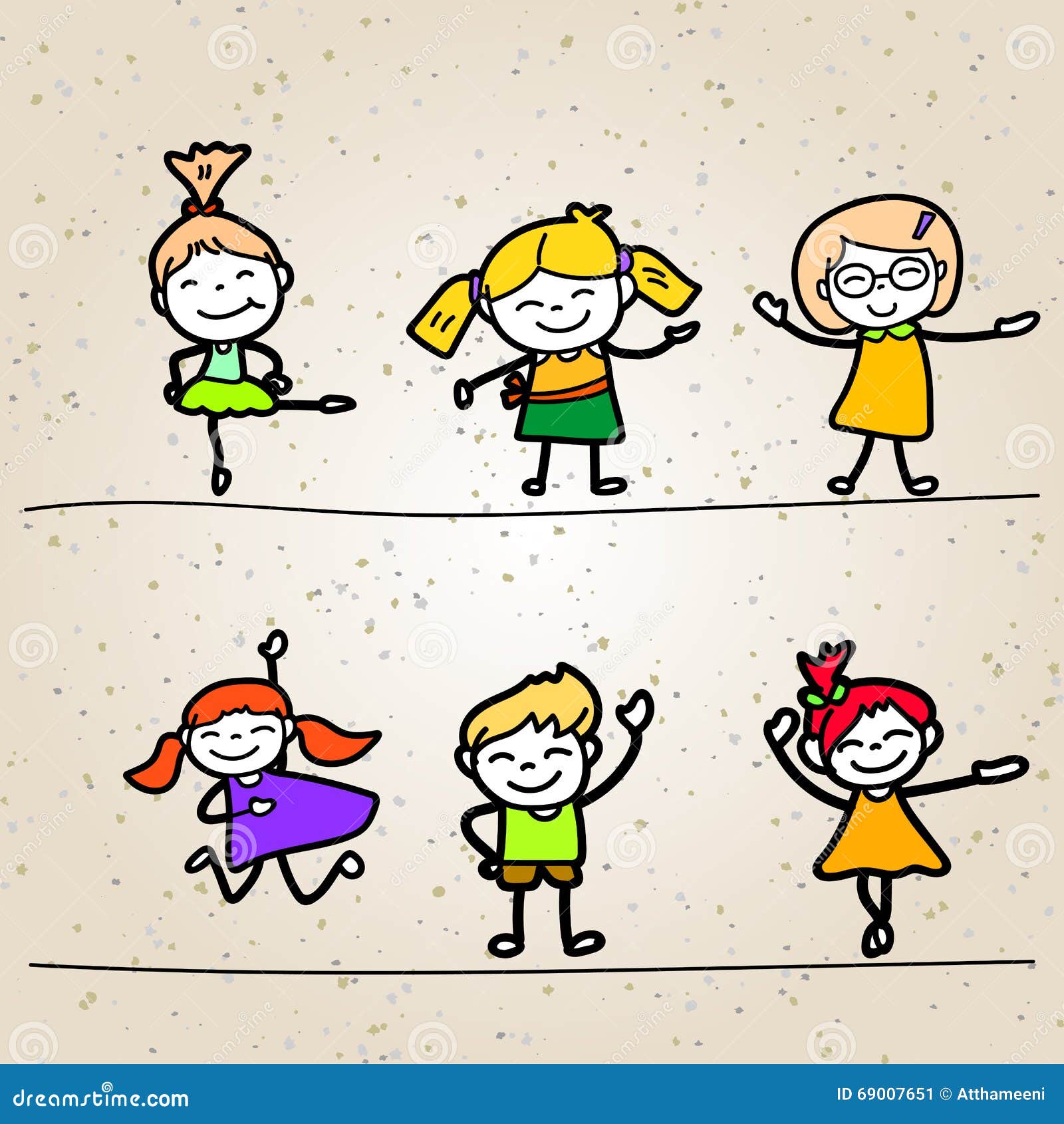 Set of Hand Drawing Cartoon Happy People Stock Vector - Illustration of ...