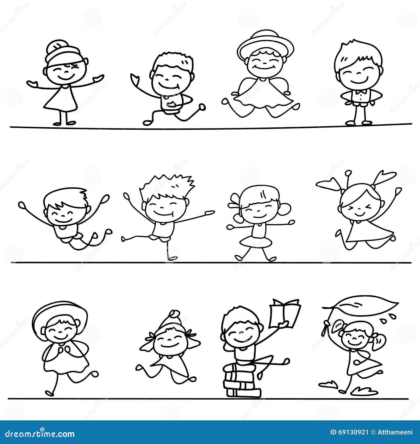 Set of Hand Drawing Cartoon Happy People Stock Vector - Illustration of ...