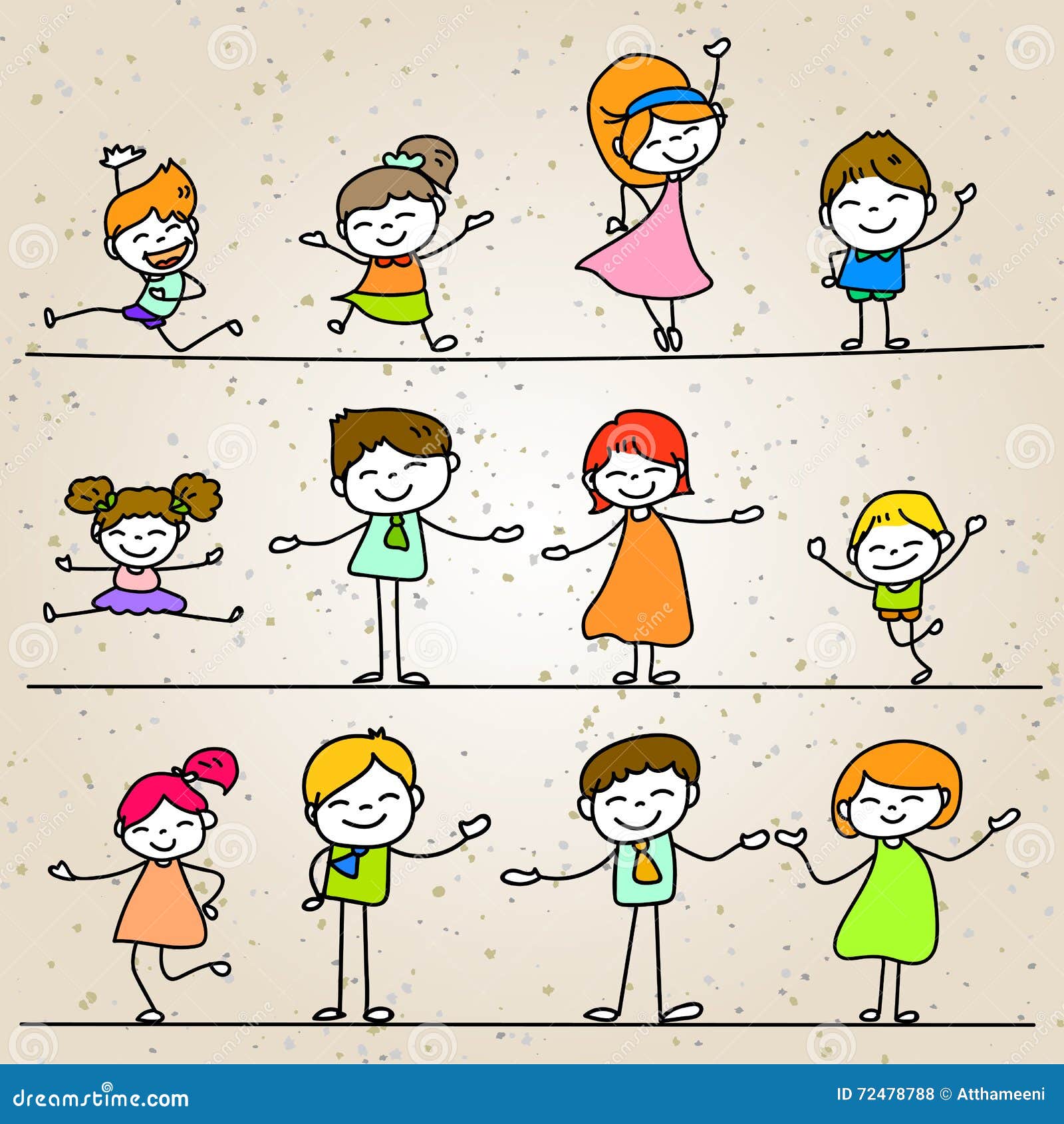 Set of Hand Drawing Cartoon Happy People Stock Vector - Illustration of ...