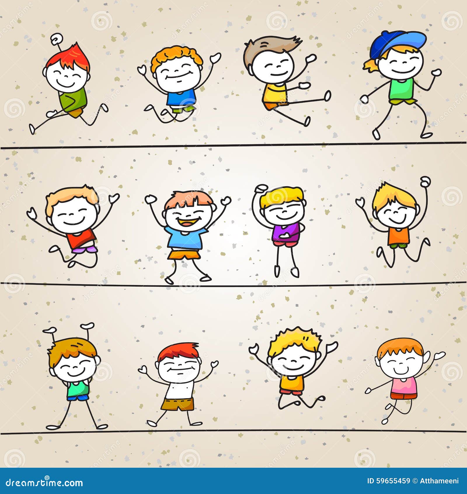 Set of Hand Drawing Cartoons Concept Happy Boys Playing Stock ...