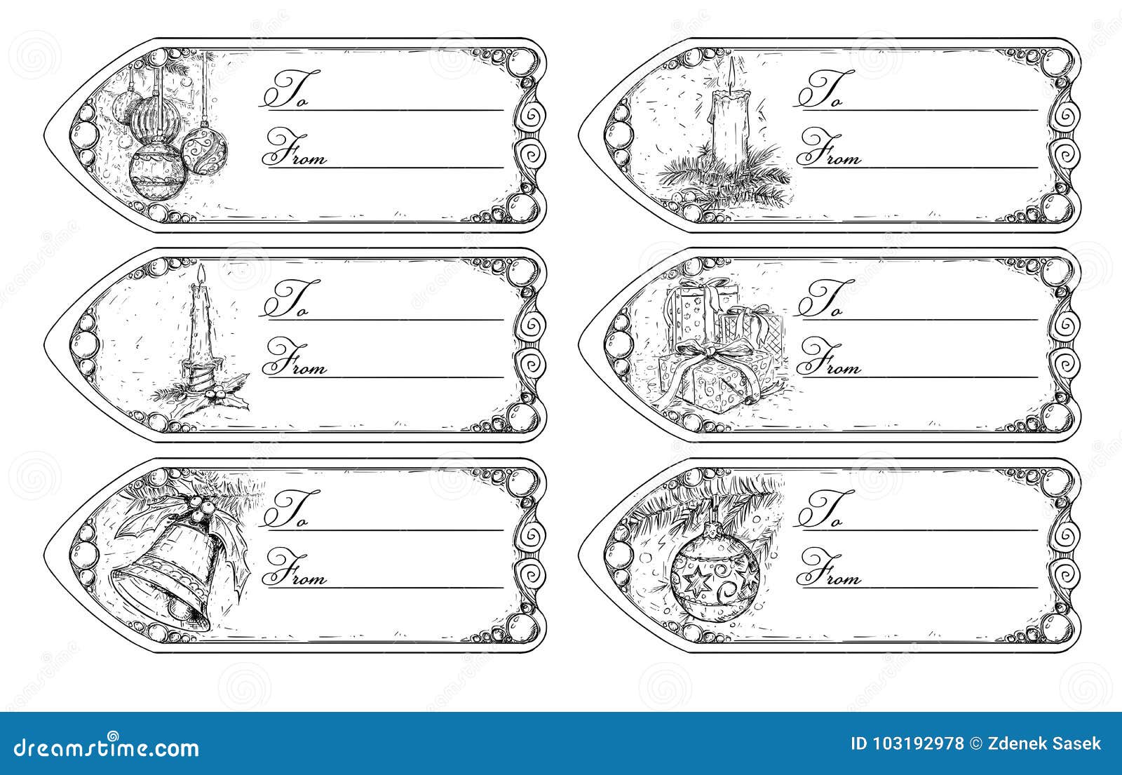 Set of Hand Drawing Christmas Tags Stock Vector - Illustration of gift ...