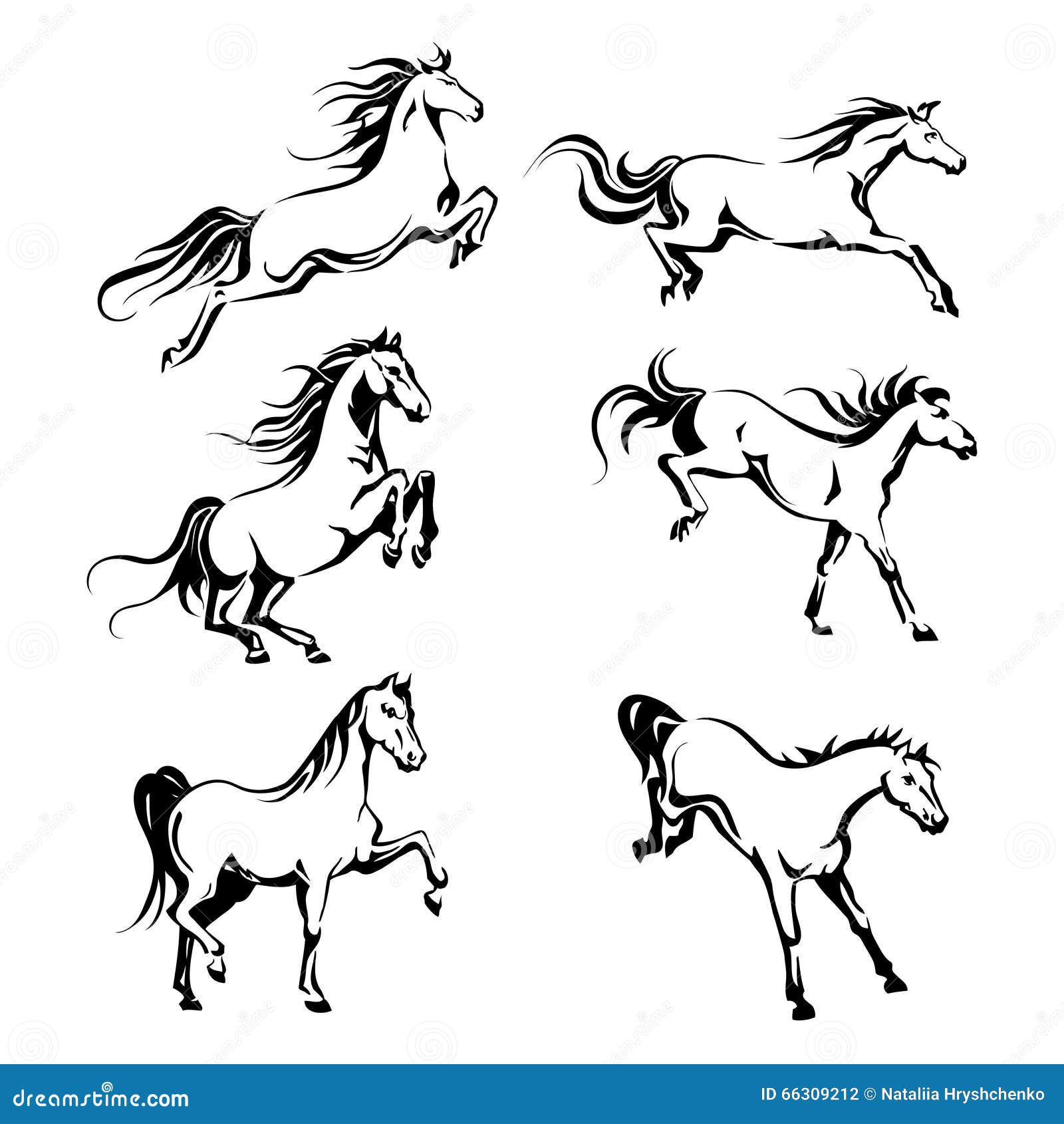 Set with Hand-drawing Graphic of a Running Horses Stock Vector ...