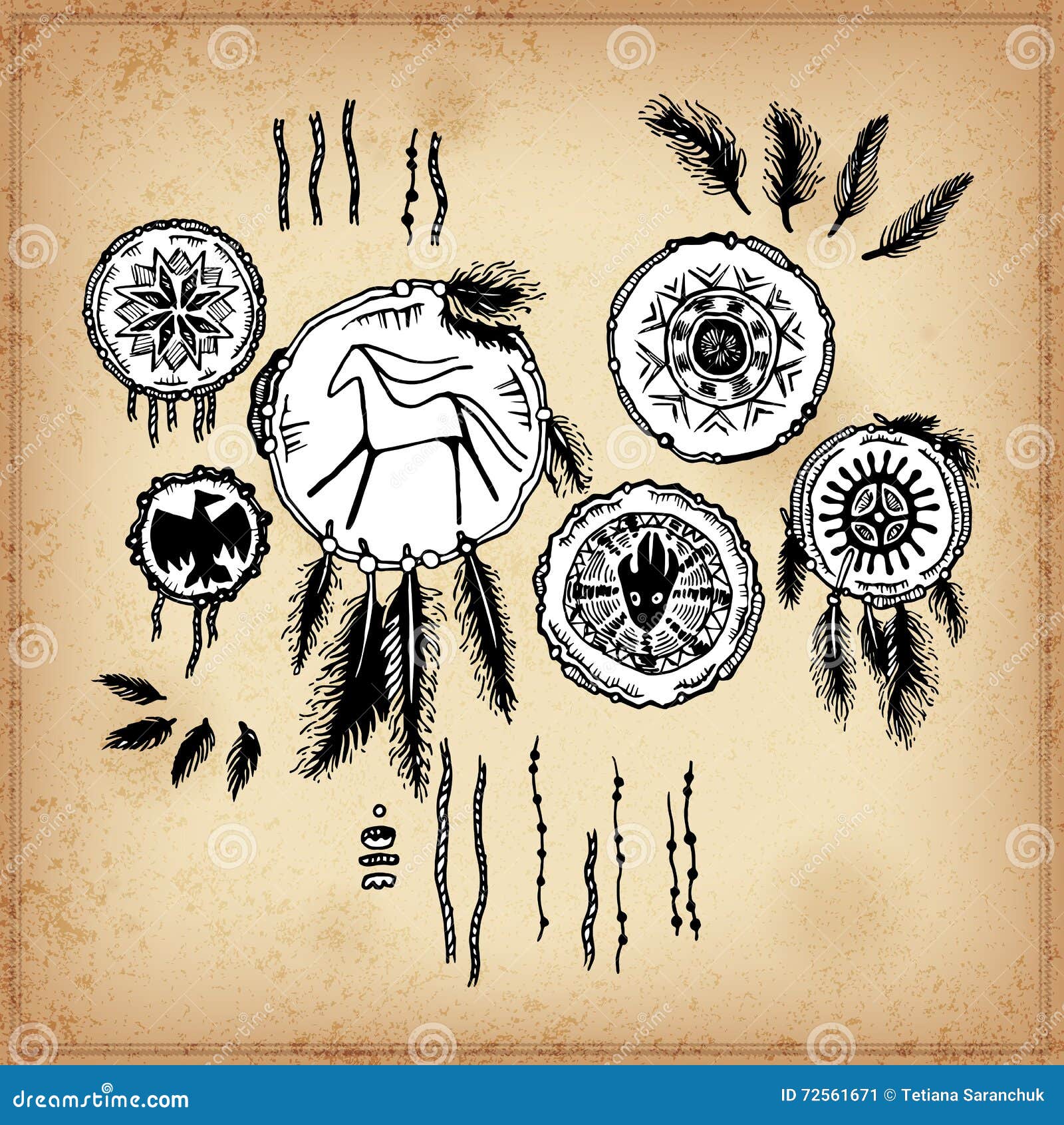 Set of Hand Drawing Ink Black and White Tribal Shields. Vector ...