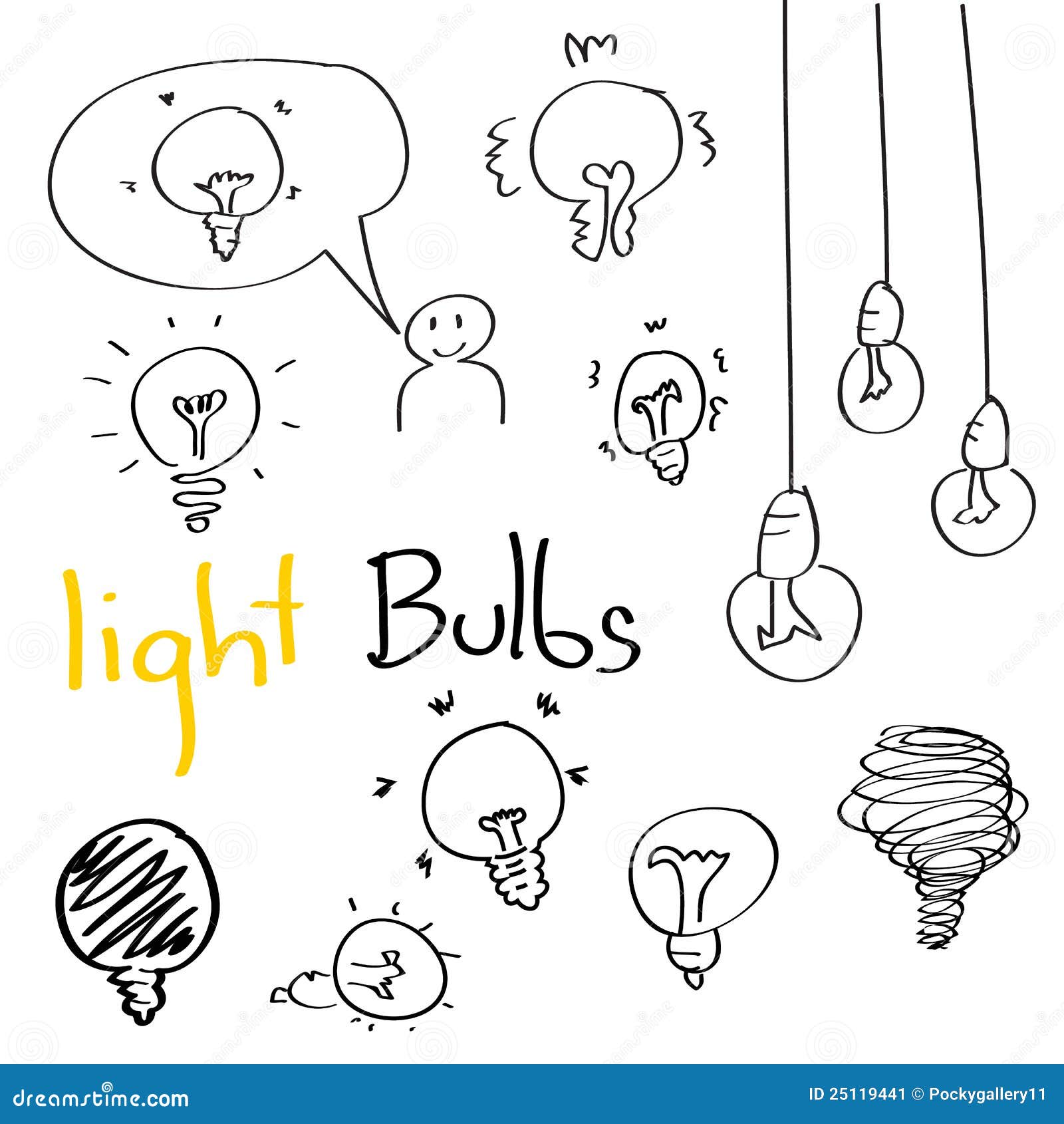 Set of Hand Drawing Light Bulbs Stock Vector - Illustration of icon ...