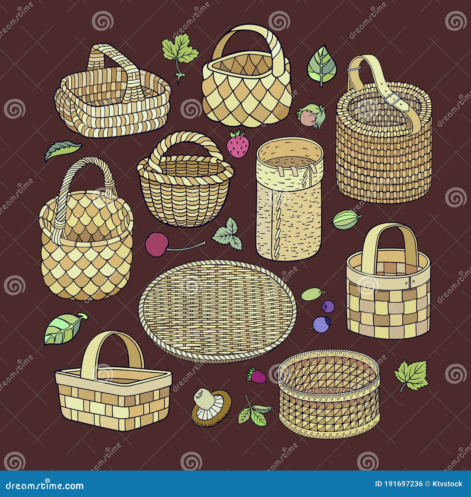 Set of Hand Drawn Abstract Baskets. Stock Vector - Illustration of ...
