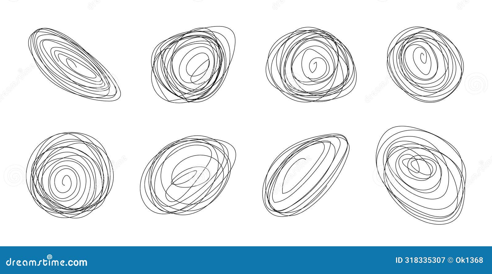 Set of Hand-drawn Abstract Circle Scribbles Isolated on a Transparent Background. Vector ...