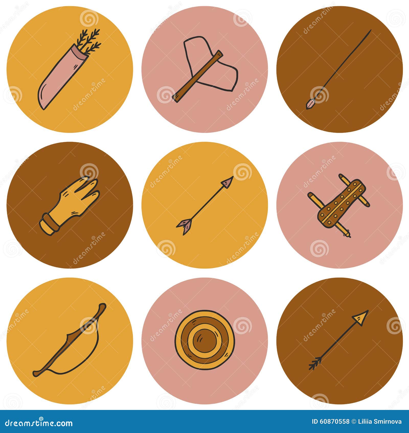 Set of Hand Drawn Archery Icons Stock Illustration - Illustration of ...
