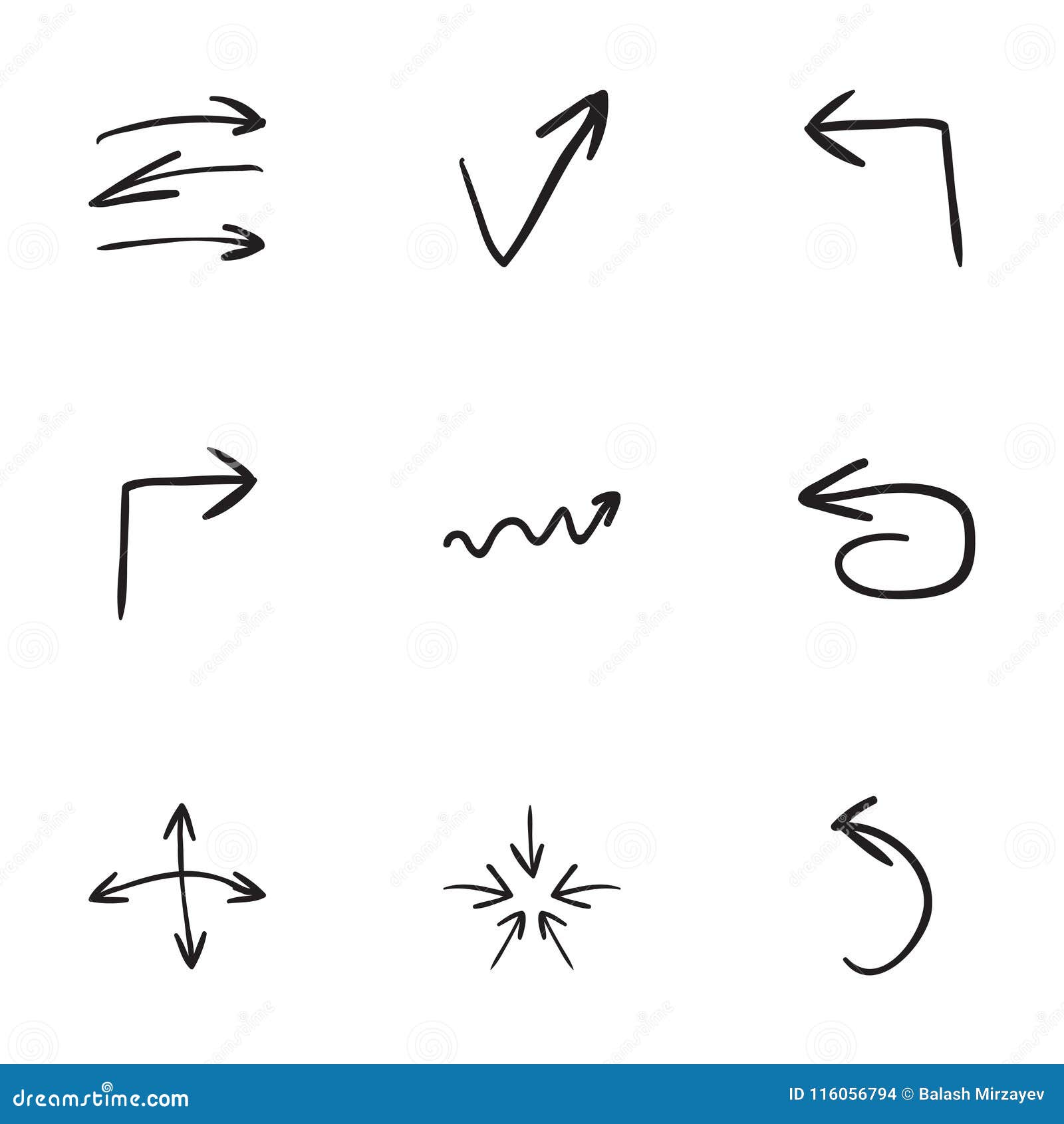 Set of 9 Hand Drawn Arrow Icons Stock Vector - Illustration of sketch ...