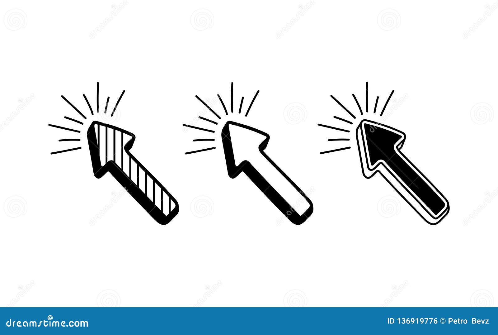 Set of Hand Drawn Arrow for Social Media. Vector Illustration in Retro ...