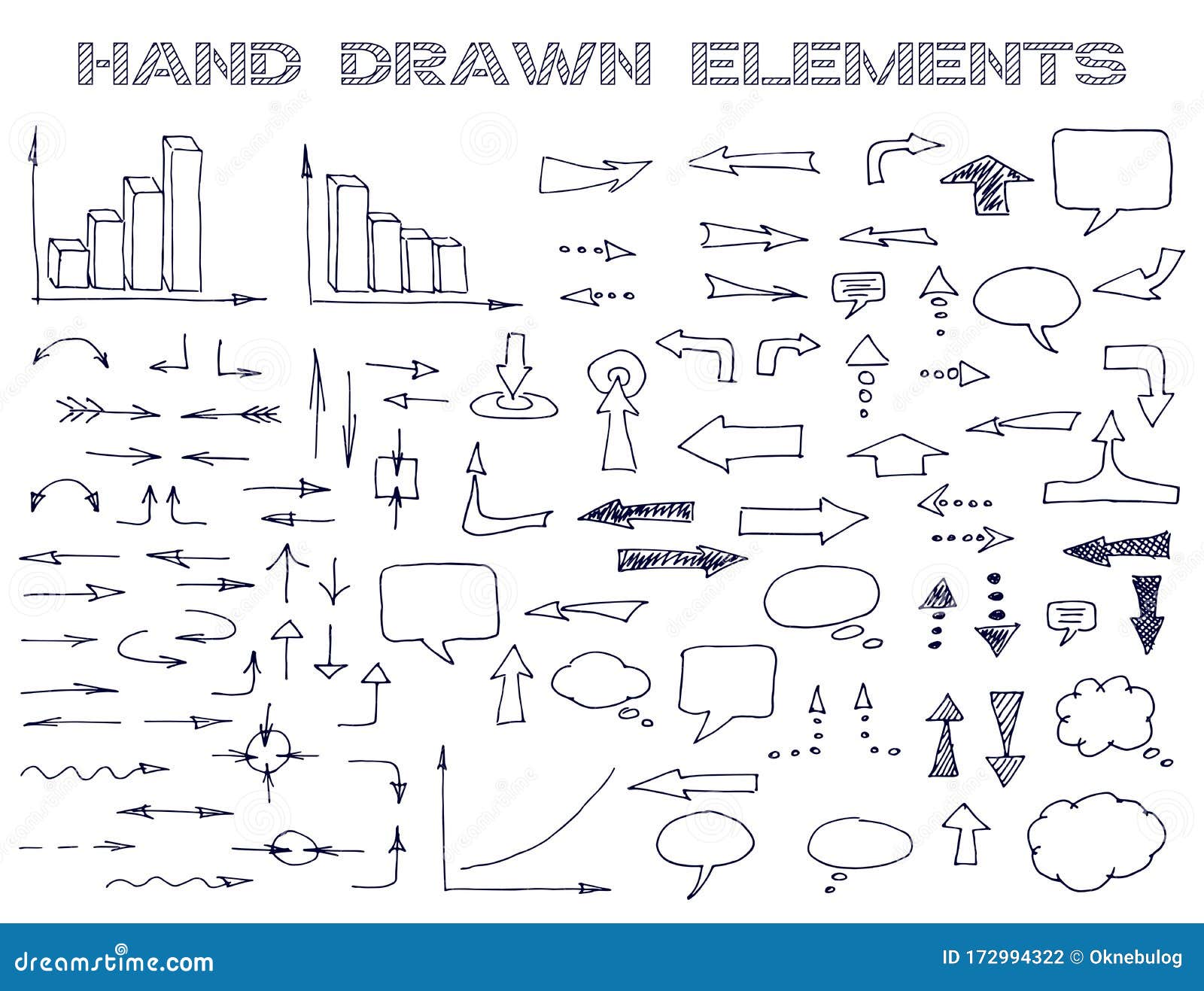 Set of Hand Drawn Arrows, Diagram, Speech Bubble Blocks and Etc. Vector ...