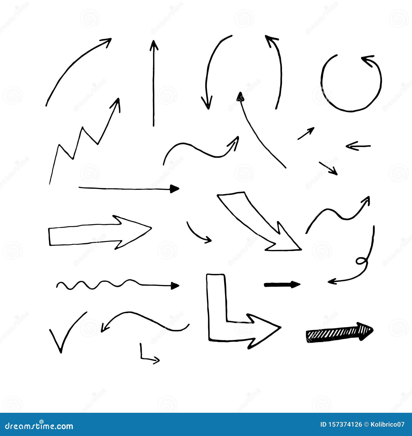 Set of Hand Drawn Arrows. Different Types of Arrows Stock Vector ...