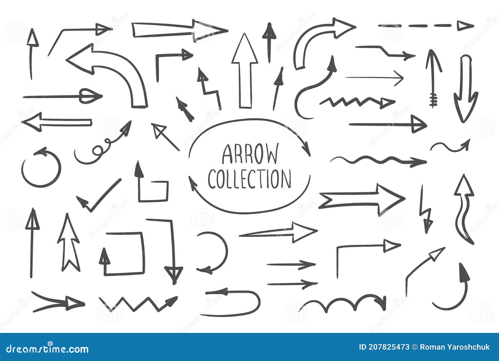 Set of Hand Drawn Arrows. Arrows Doodle Direction Mark Stock Vector ...