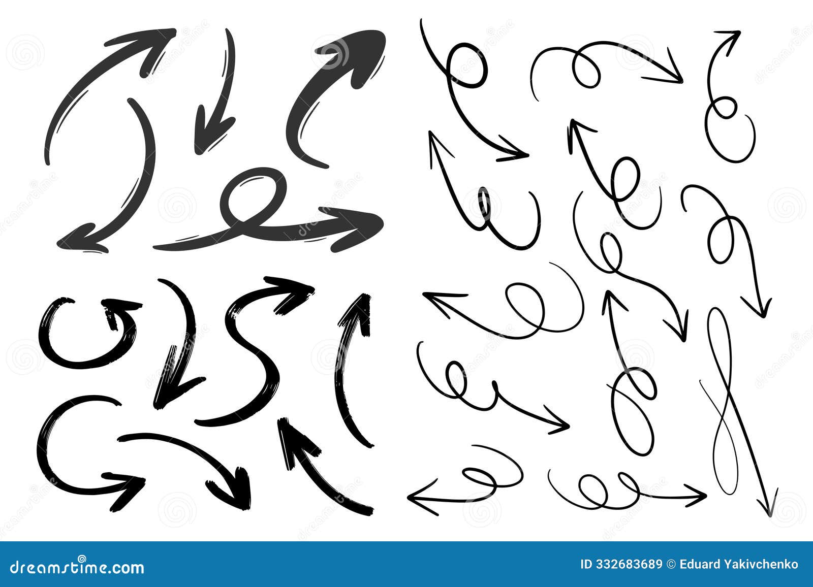 Hand-drawn Curved and Looped Arrows Collection Stock Illustration ...