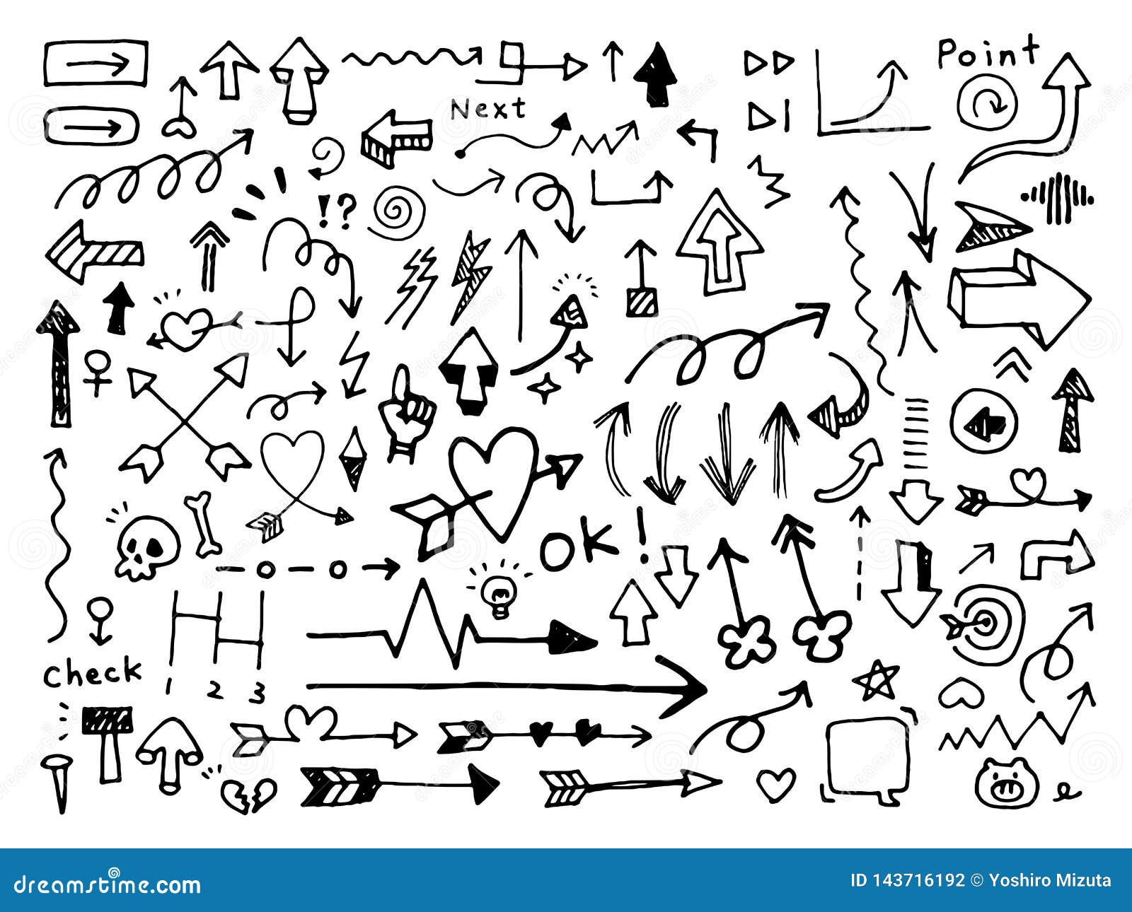 Set of Hand-drawn Arrows Isolated on White Background Stock Vector ...