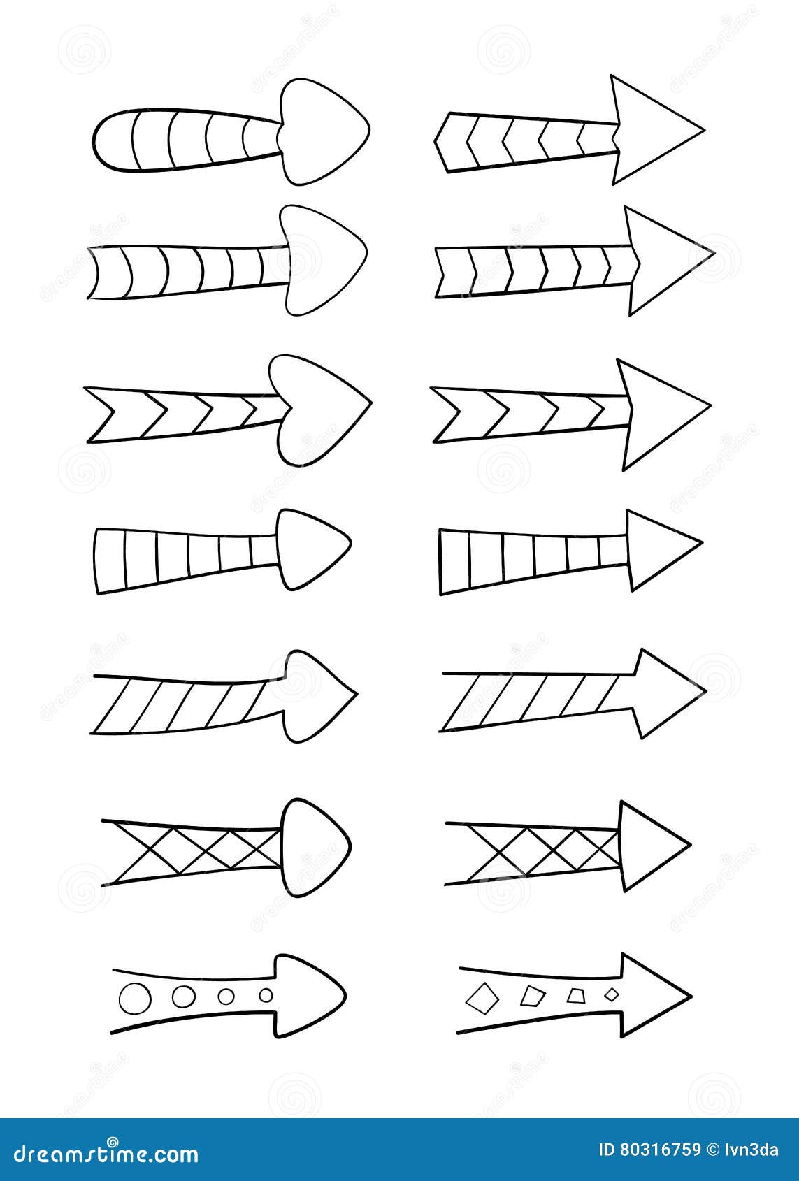 Set of Hand Drawn Arrows with Patterns Stock Vector - Illustration of ...