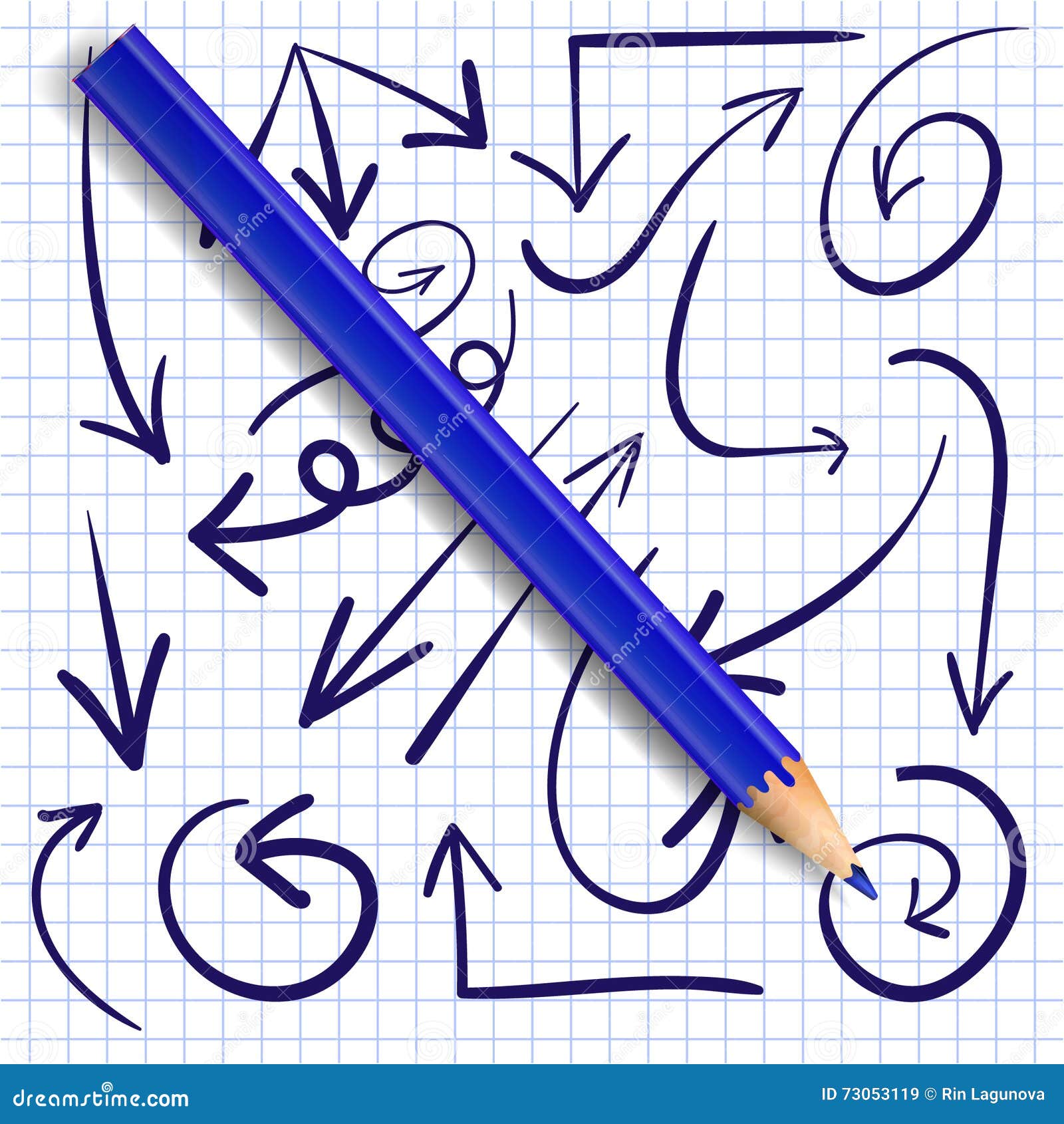 Set of Hand Drawn Arrows and Realistic Blue Pencil. VECTOR Stock Vector ...