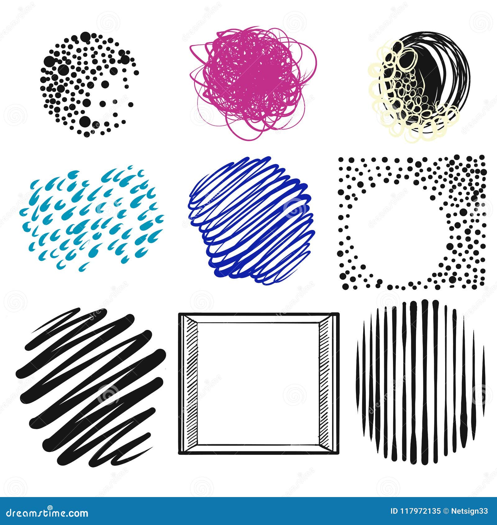 Set of Hand Drawn Background Elements Stock Vector - Illustration of ...
