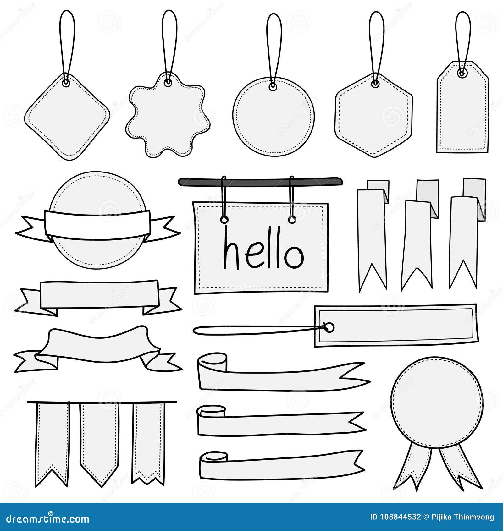 Set of Hand Drawn Banners Labels Tags and Ribbons. Hand Drawn Doodle ...