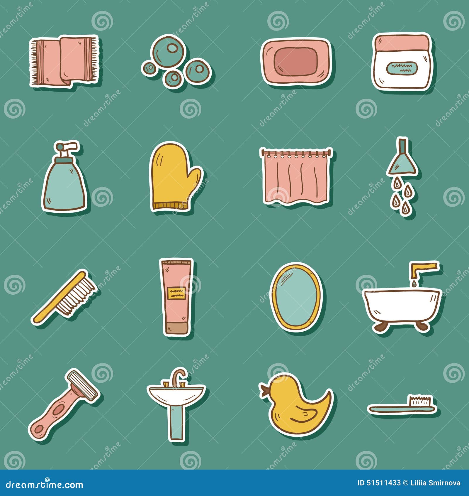 Set of Hand Drawn Bathroom Stickers Stock Vector - Illustration of ...