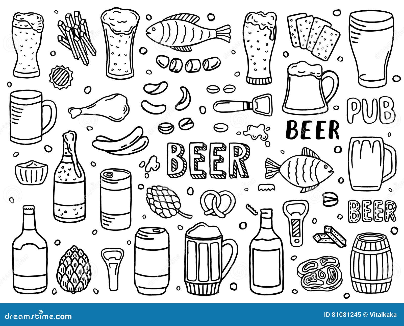 Set of Hand Drawn Beer Doodles Stock Vector - Illustration of gravy ...