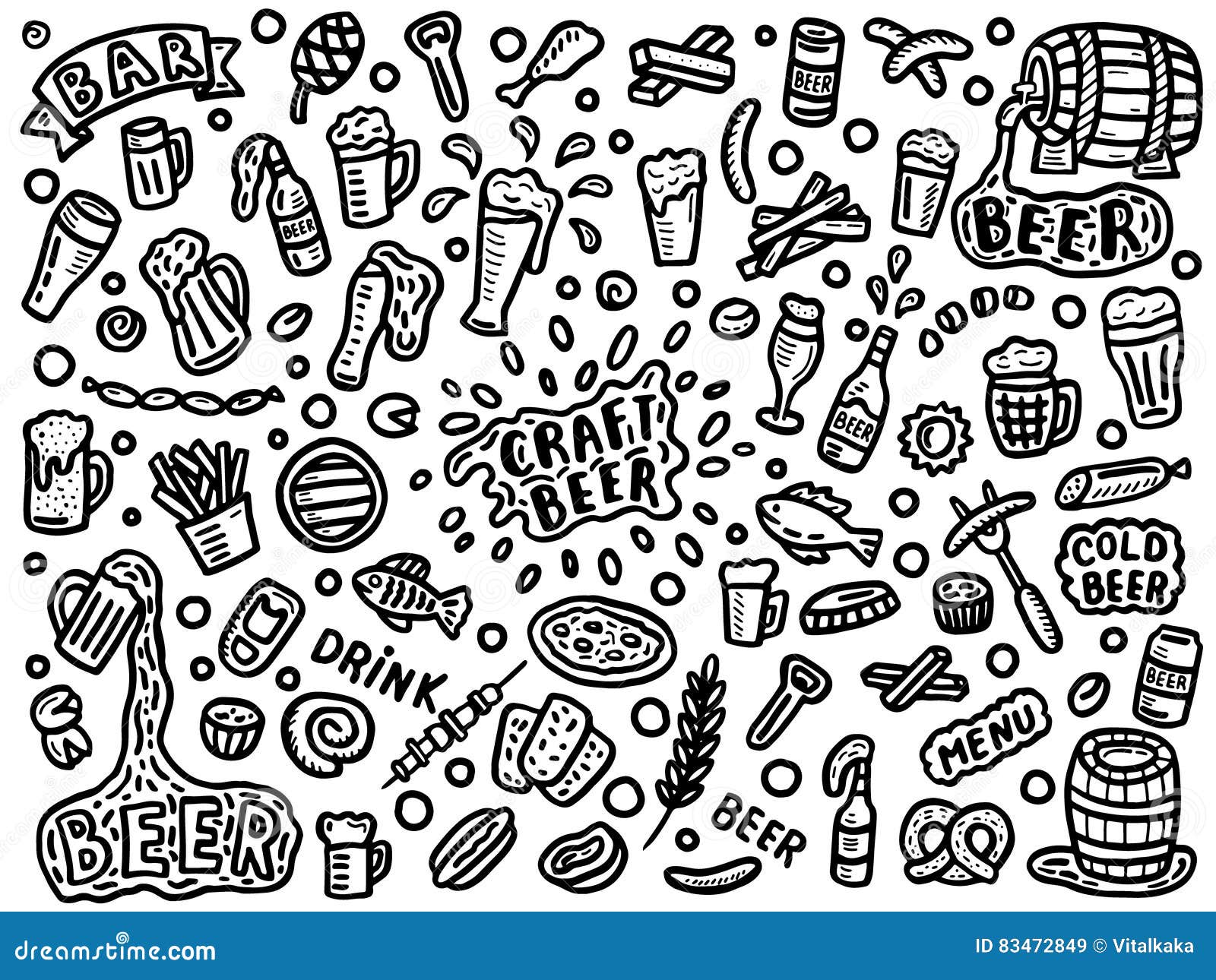 Set of Hand Drawn Beer Doodles Editorial Stock Image - Illustration of ...