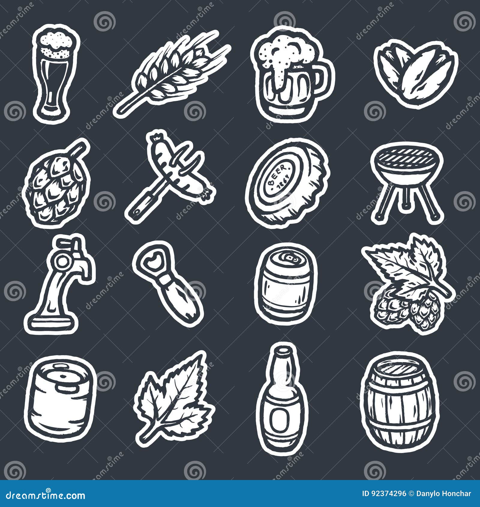 Set of Hand Drawn Beer Icons. Stock Vector - Illustration of pint ...