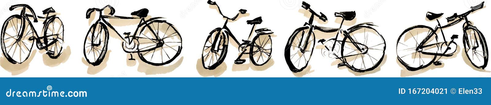 Set of hand drawn bikes stock vector. Illustration of hand - 167204021