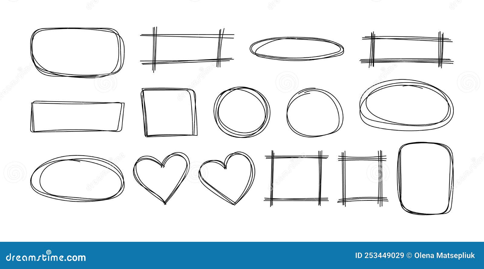 Set Hand Drawn Black Linear Cute Frames for Text or Photo. Scribble ...