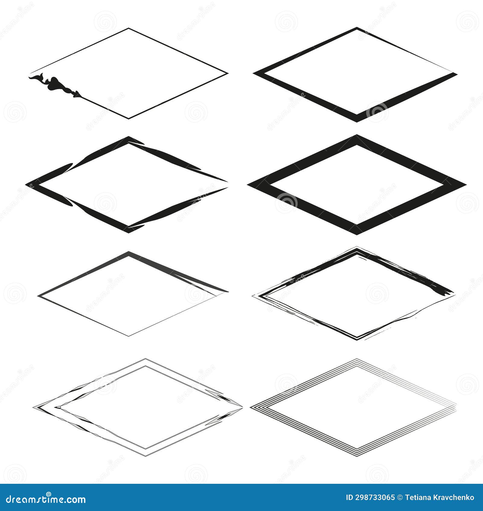Set of Hand Drawn Black Rhombus. Rhomb Frame. Vector Illustration. EPS ...