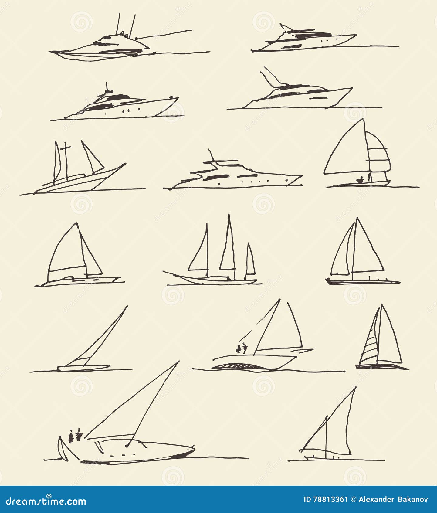 Set of Hand Drawn Boats, Vector Illustration Stock Vector ...