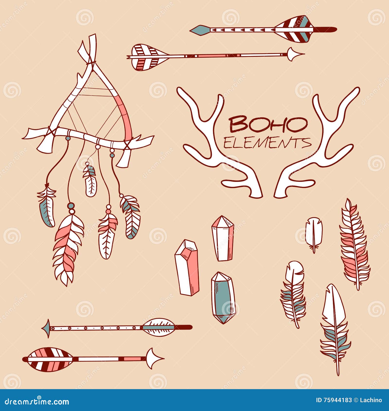 Set of Hand Drawn Boho Elements Stock Vector - Illustration of drawn ...