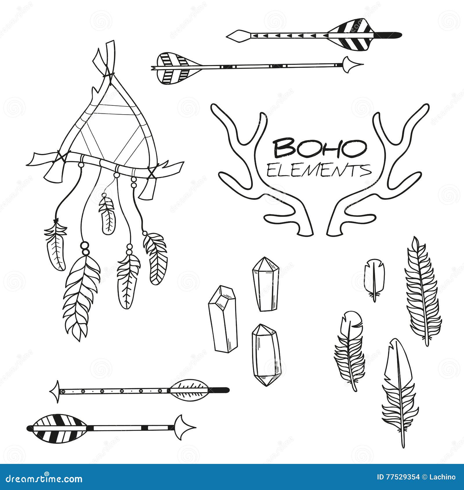 Set of Hand Drawn Boho Elements Stock Vector - Illustration of gypsy ...