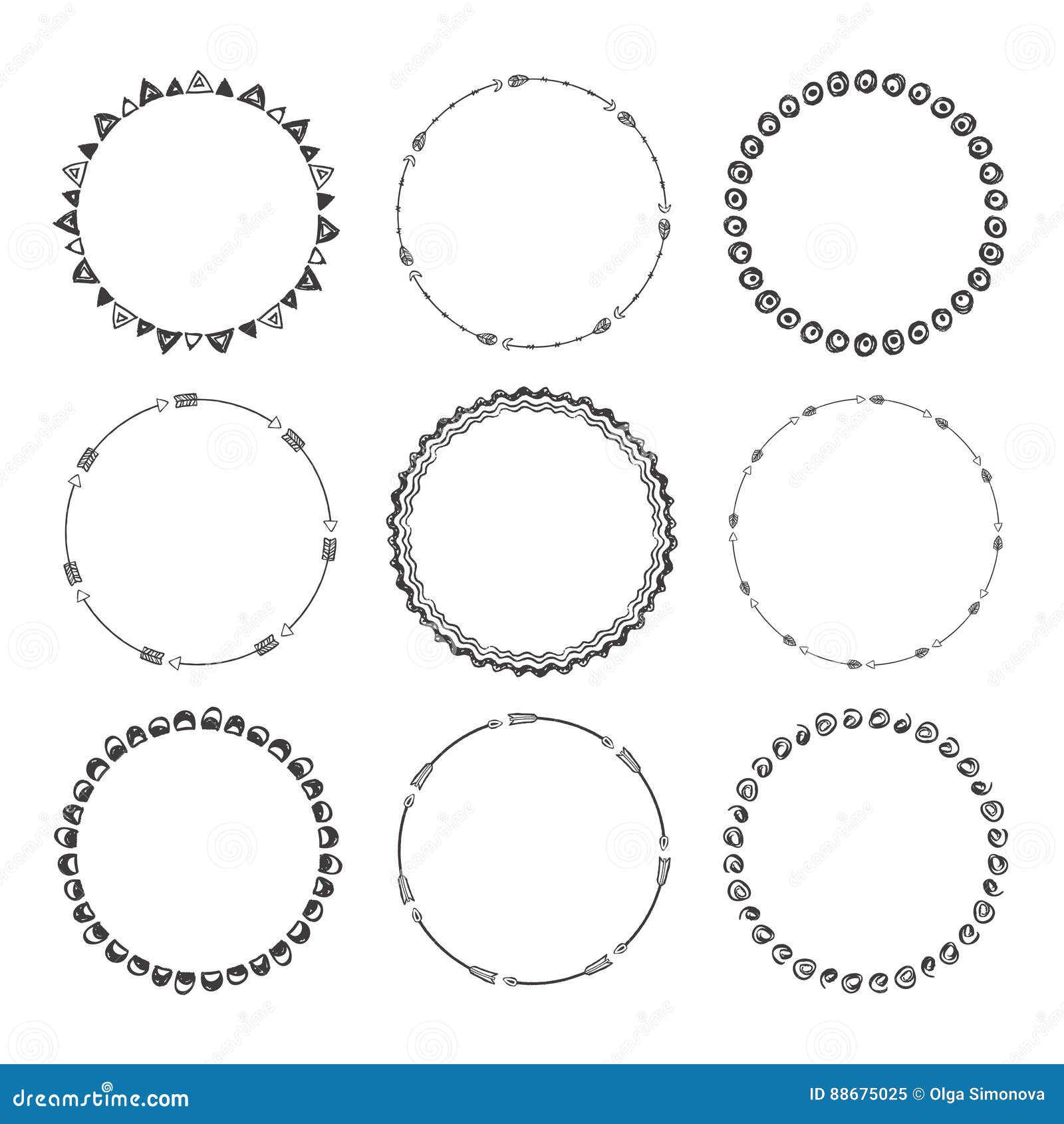 Set of 9 Hand Drawn Boho Style Frames Stock Illustration - Illustration ...