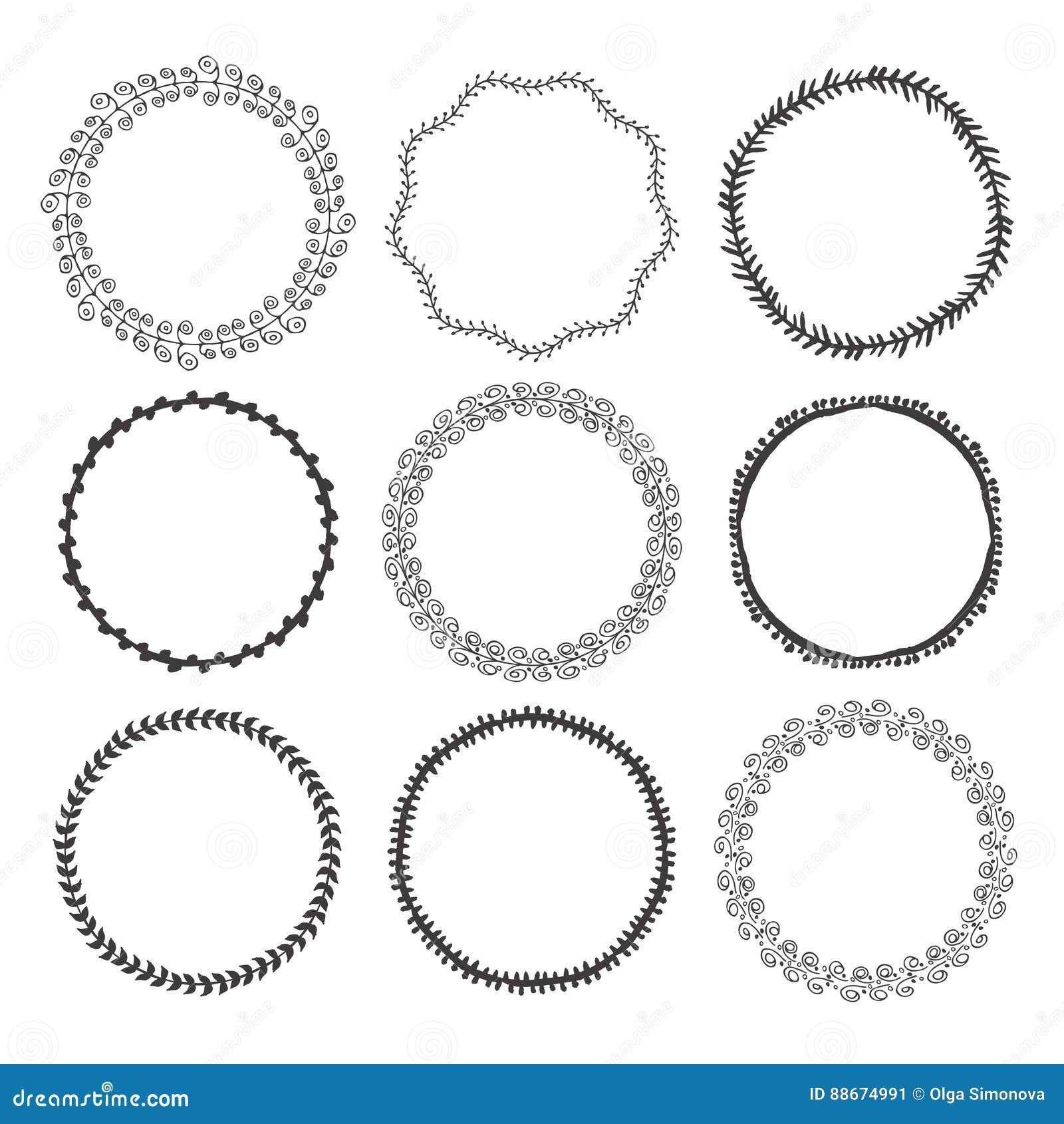 Set of 9 Hand Drawn Boho Style Frames Stock Illustration - Illustration ...