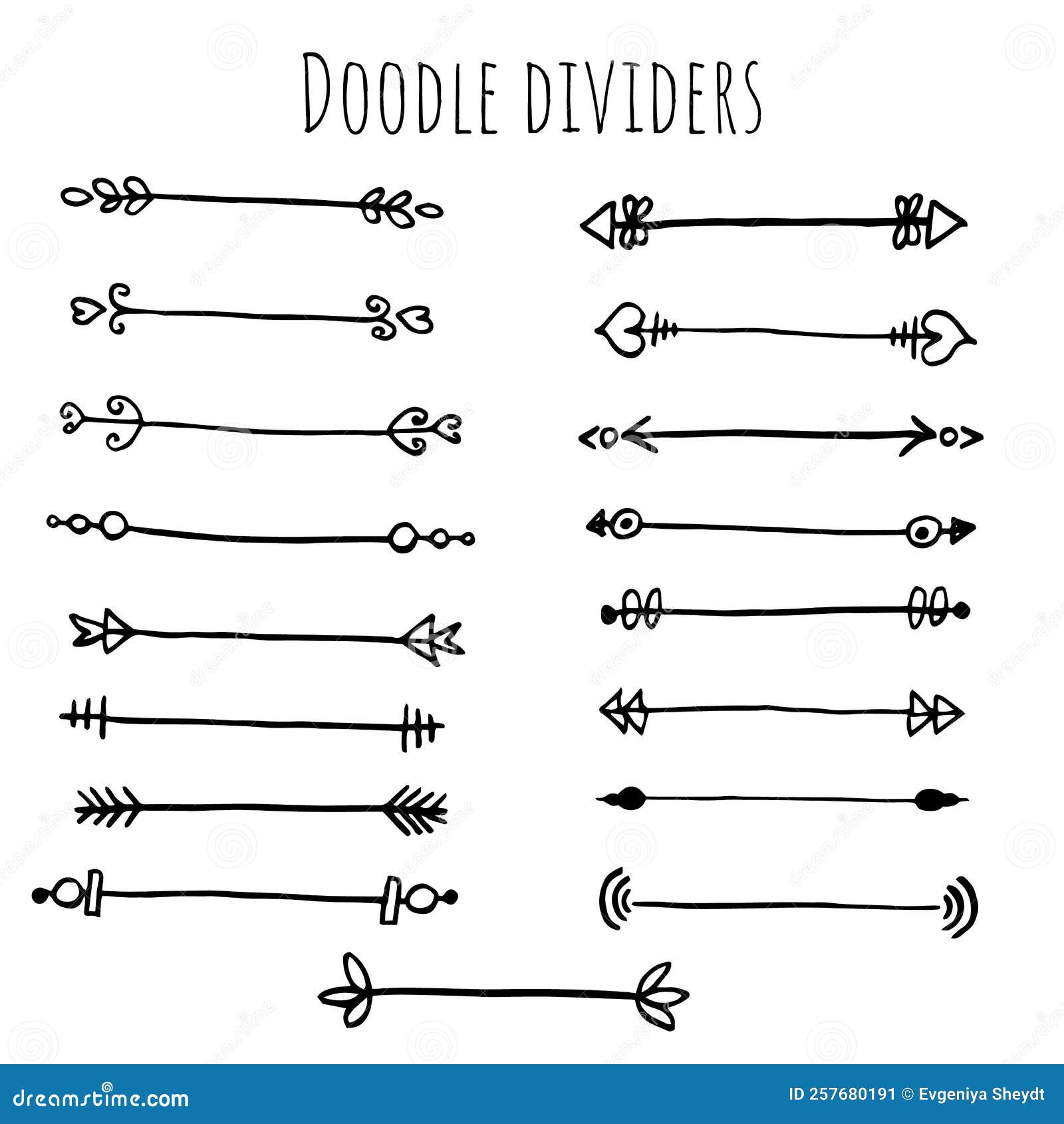 Set of Hand Drawn Border Lines and Dividers. Vector Doodle Design ...