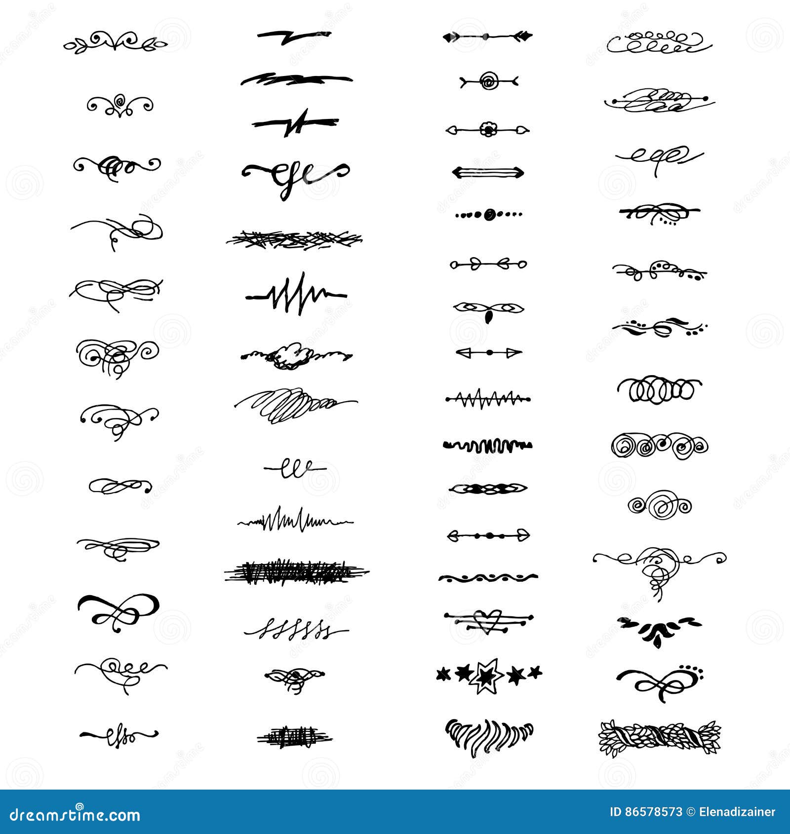 Set of 55 Hand Drawn Borders Made with Ink. Dividers Stock Illustration ...