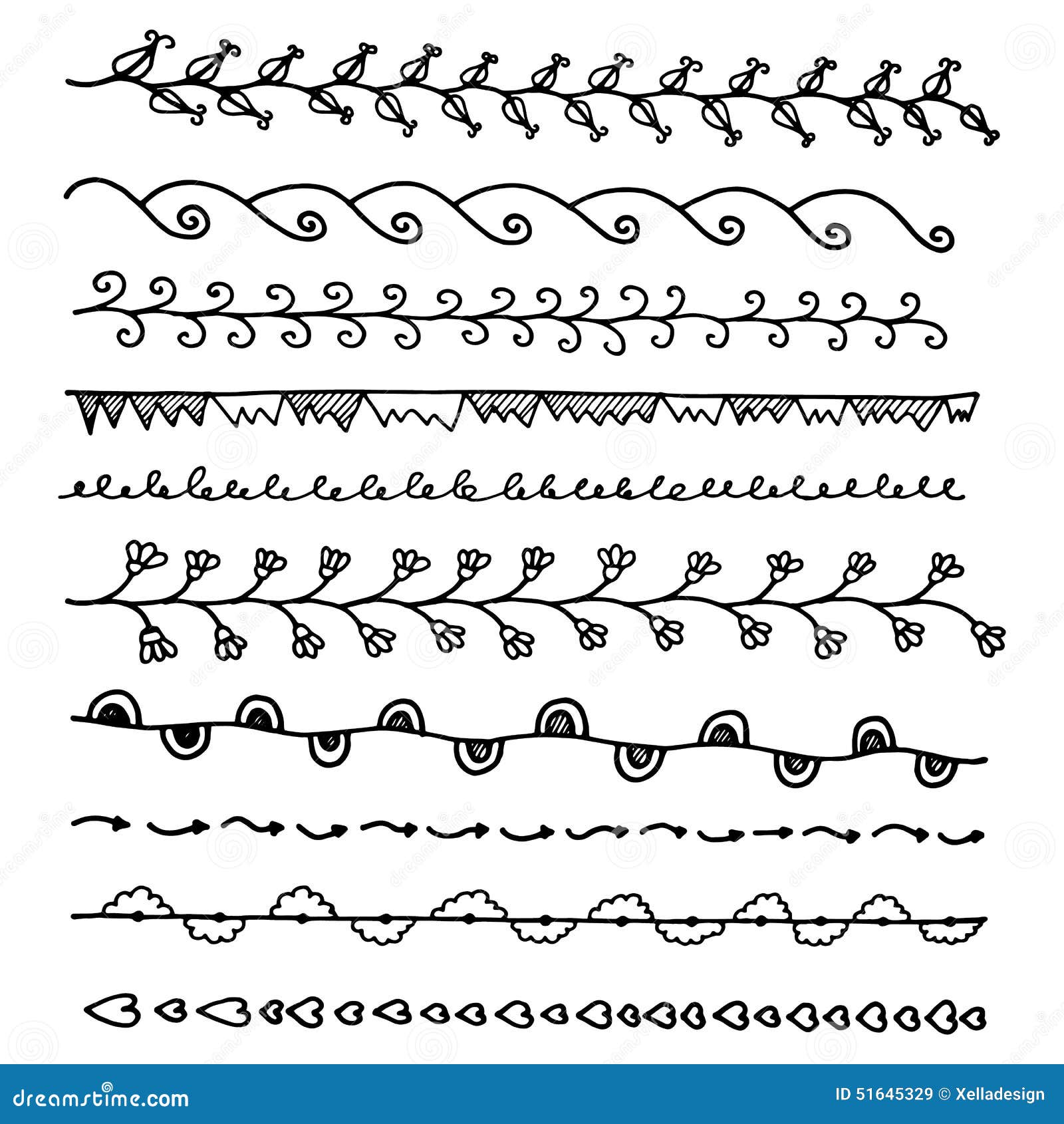 Set of hand drawn borders stock vector. Illustration of background ...