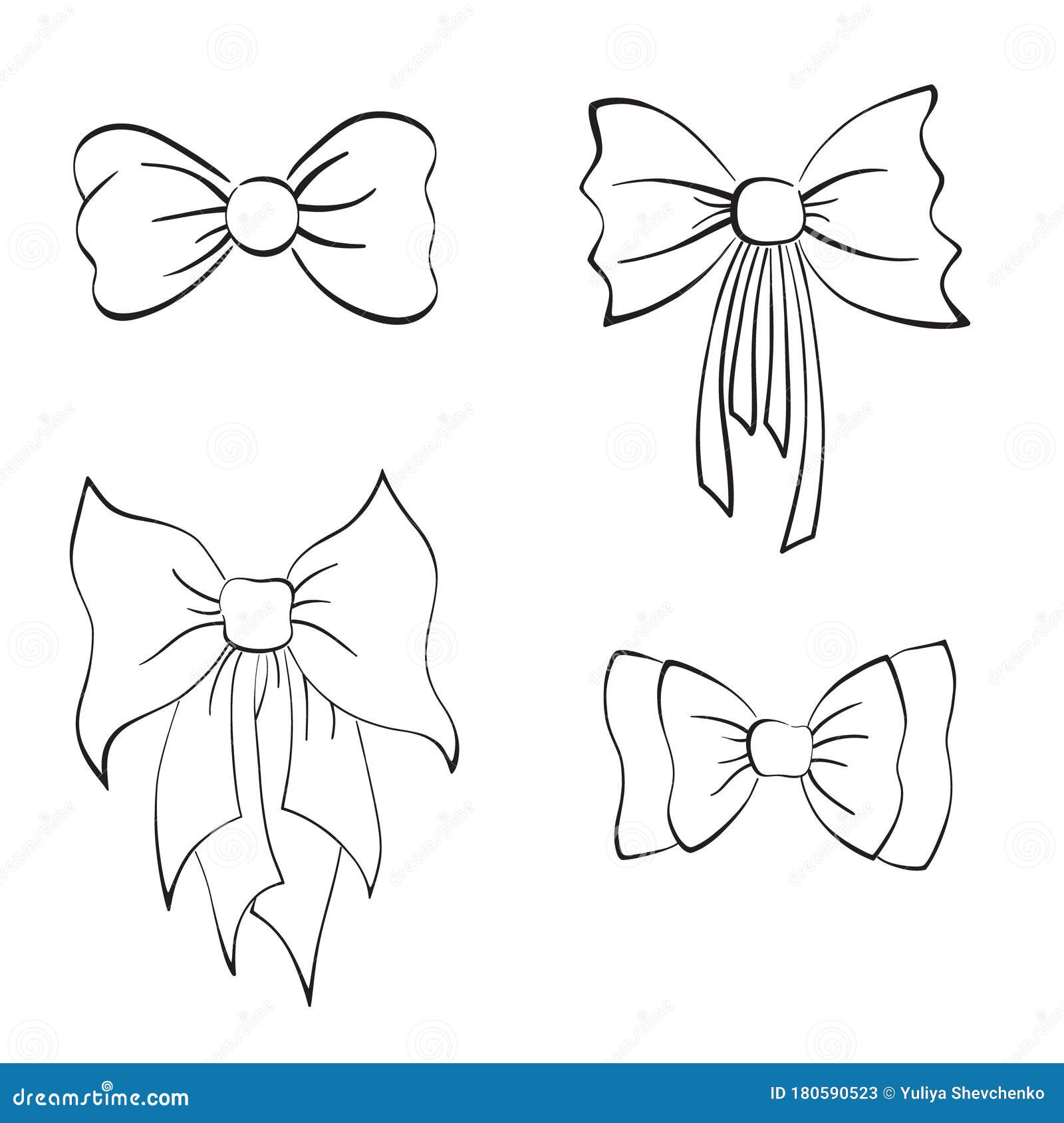 Set with Hand Drawn Bows Isolated on White Stock Illustration ...