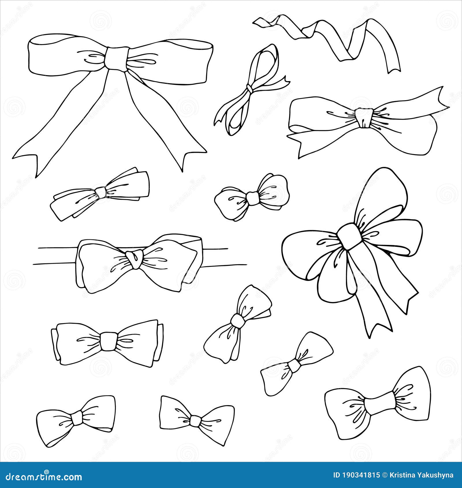 Set of Hand Drawn Bows. Outlines Decorative Bows Stock Illustration ...