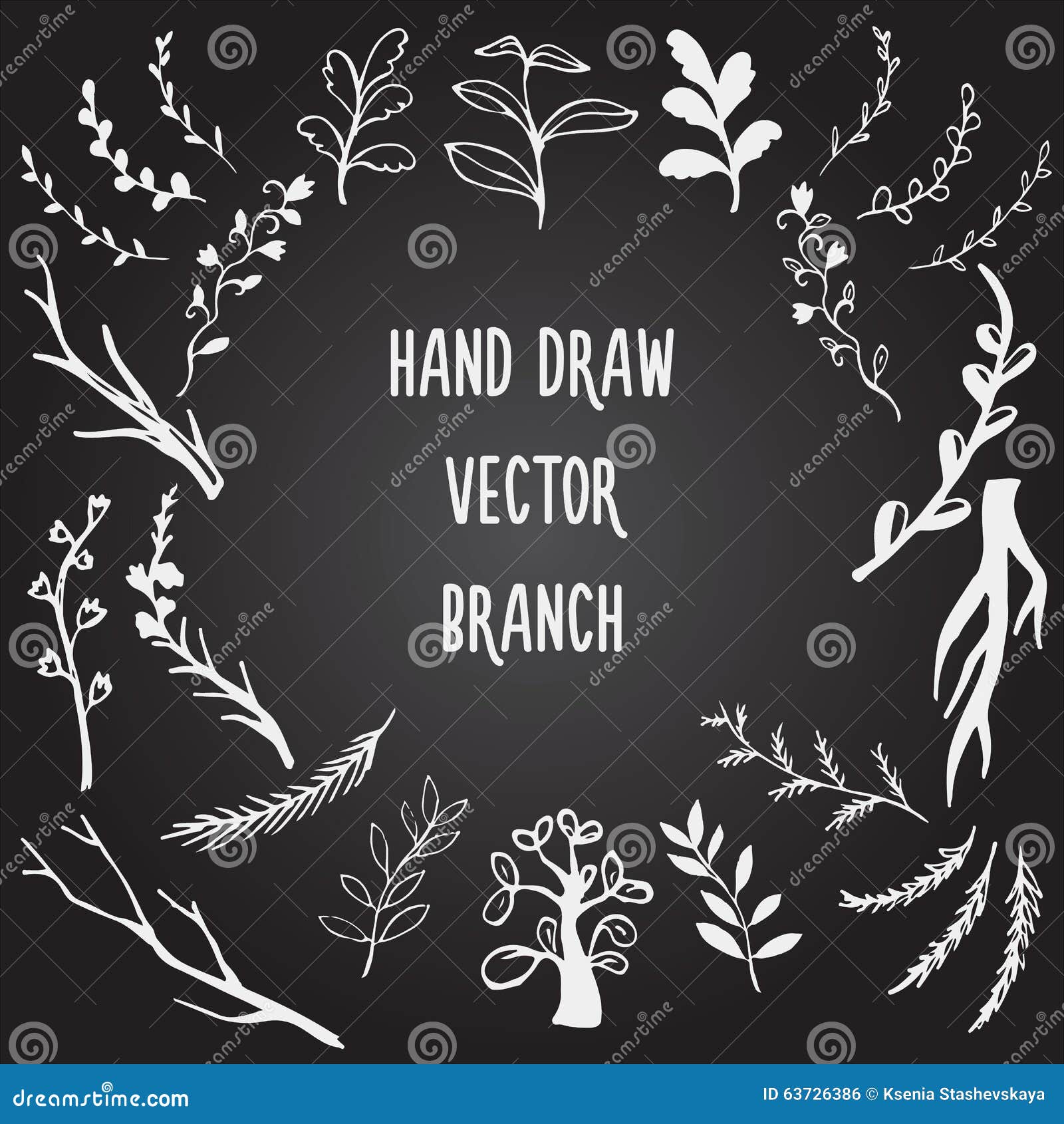 Set Hand Drawn branch stock illustration. Illustration of handdrawn ...